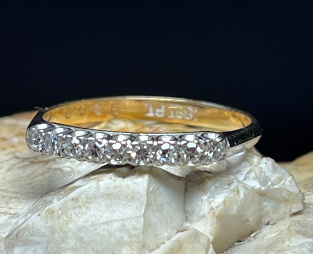 18ct Gold & Platinum Diamond Line Half Hoop Ring Stacker Size Ukm Usa6 ...