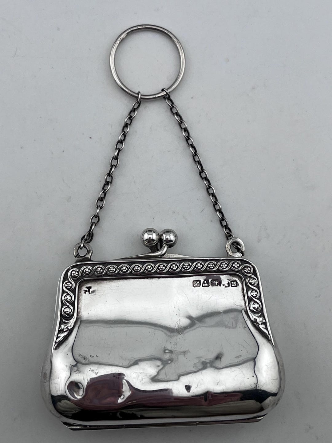 1914 Antique Finger Purse Sterling Silver Silk Lining - Etsy