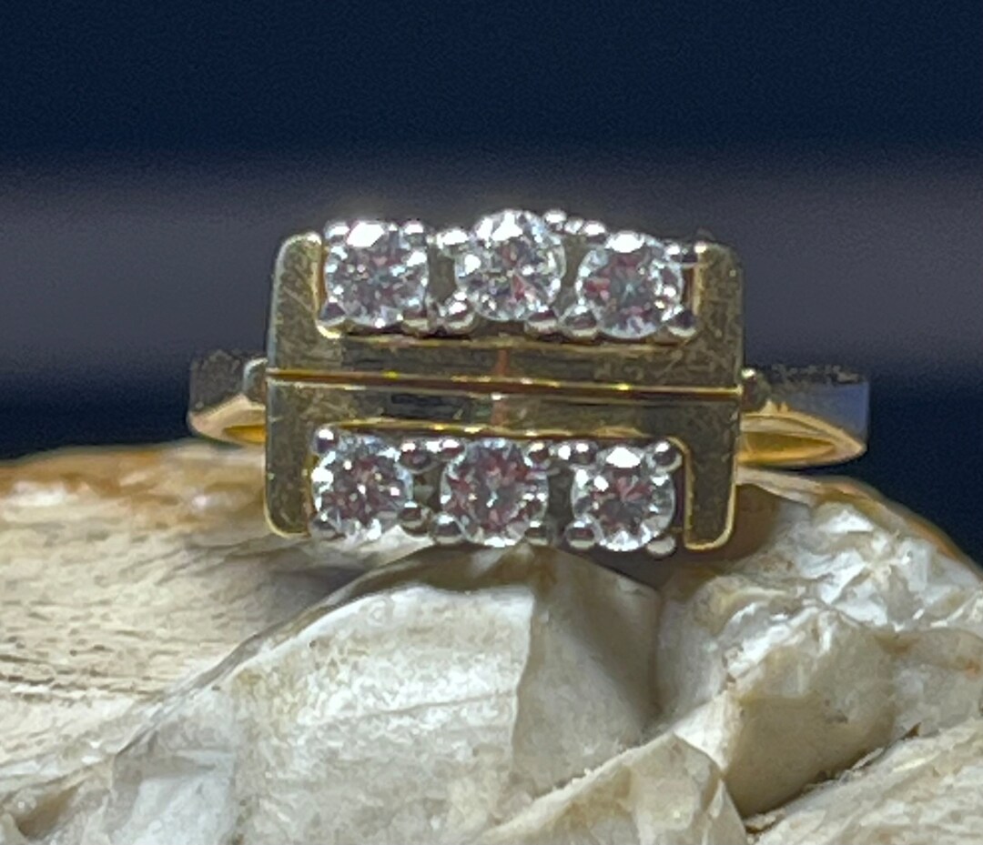 1970 18ct Gold Approx 0.5ct Diamonds Tank Ring Size Ukm Usa6.25 - Etsy