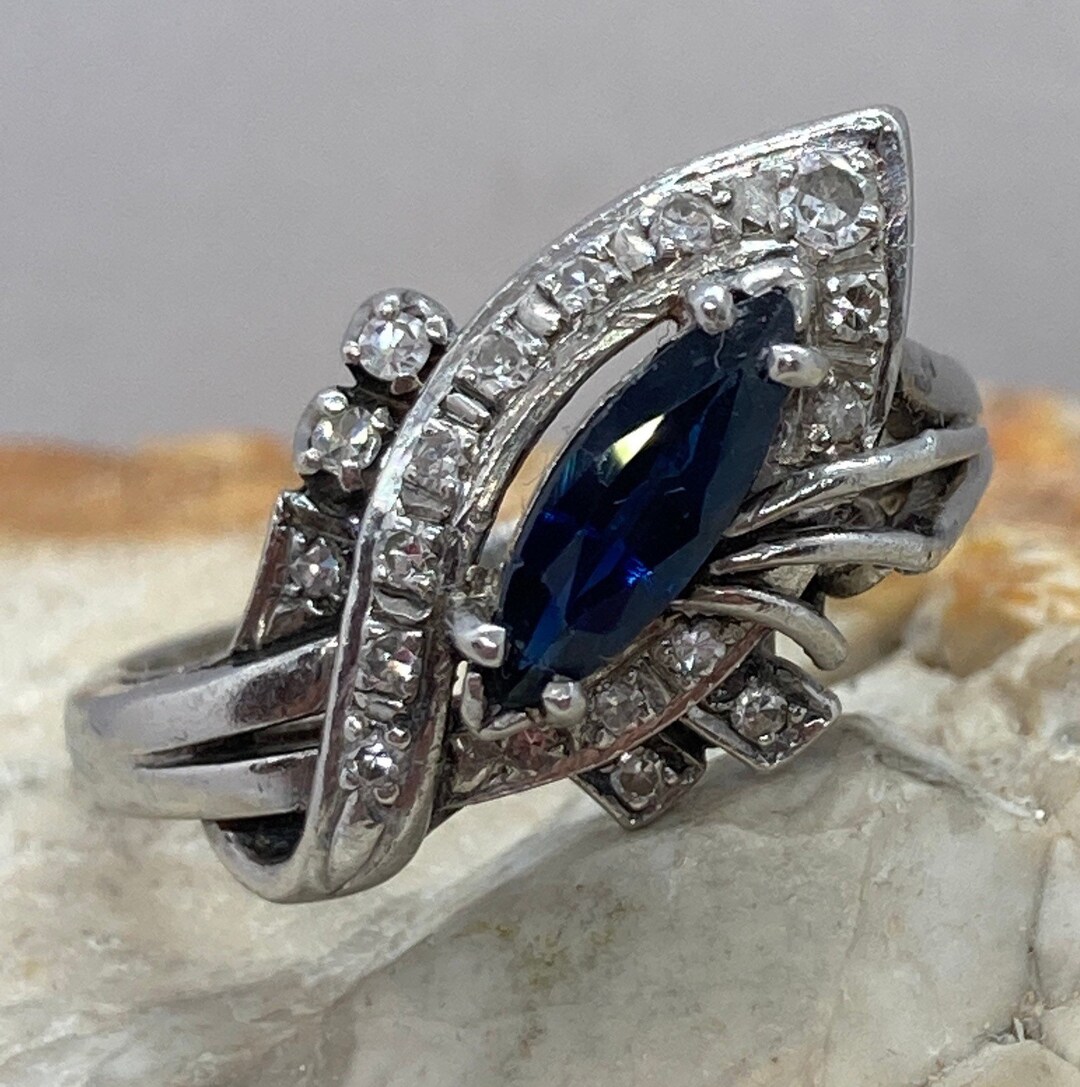 Platinum Art Deco Antique Sapphire and Diamond Ring Size Ukm - Etsy