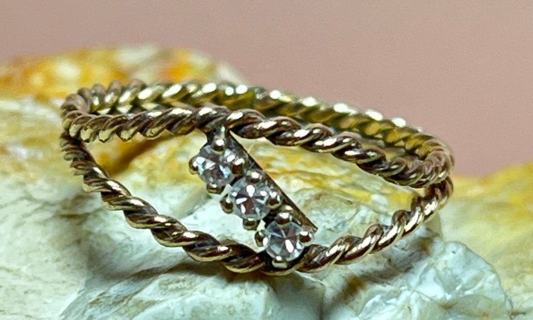 9ct Gold Wire Twist Trio Diamond Ring Vintage Size Ukl Usa5.75 - Etsy