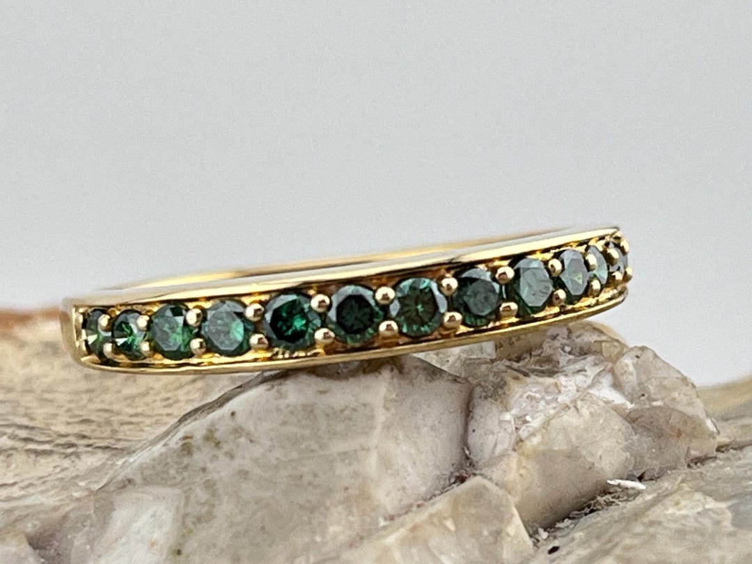 Forest Green Diamond 9ct Gold Band Ring Stacker Spacer Size Uk R1/2 USA ...
