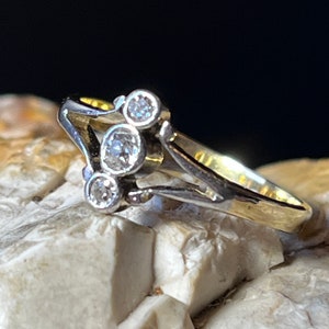 Antique Triple Vertical Diamond 18ct Gold Ring Size Ukm Usa6 - Etsy
