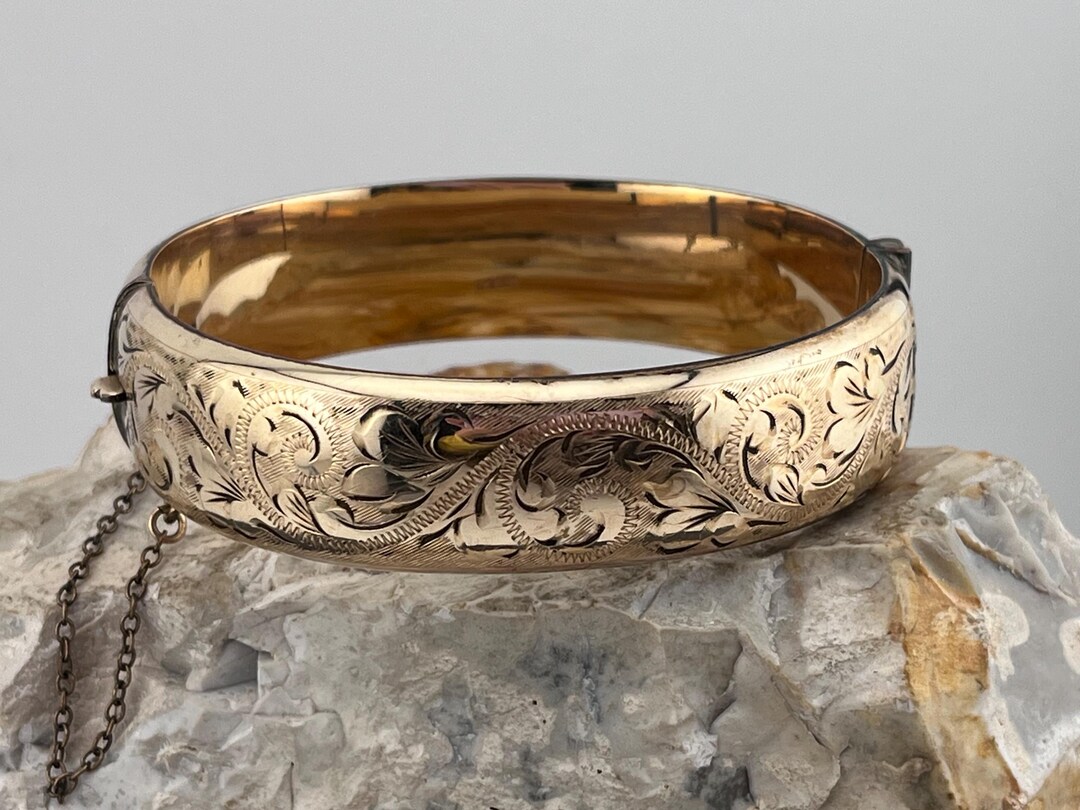 RESERVED 9ct Gold Metal Core Hinged Vintage Bangle Bracelet RESERVED - Etsy