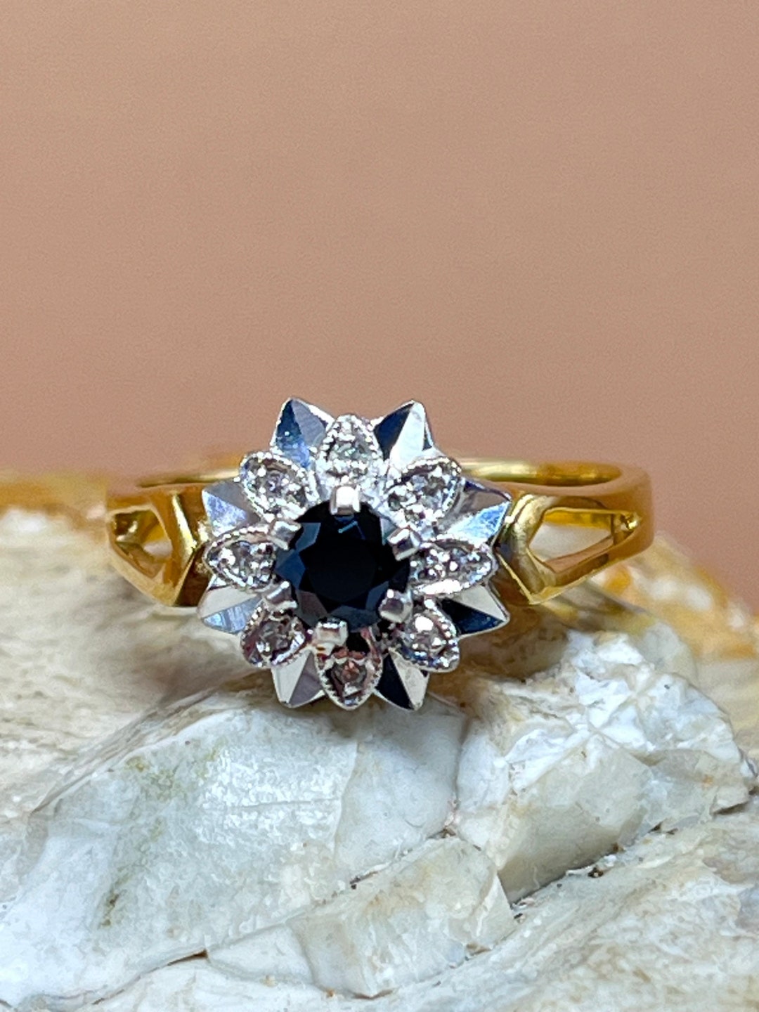Vintage Platinum & 18ct Gold Sapphire Diamond Sunflower Ring Size Ukm ...