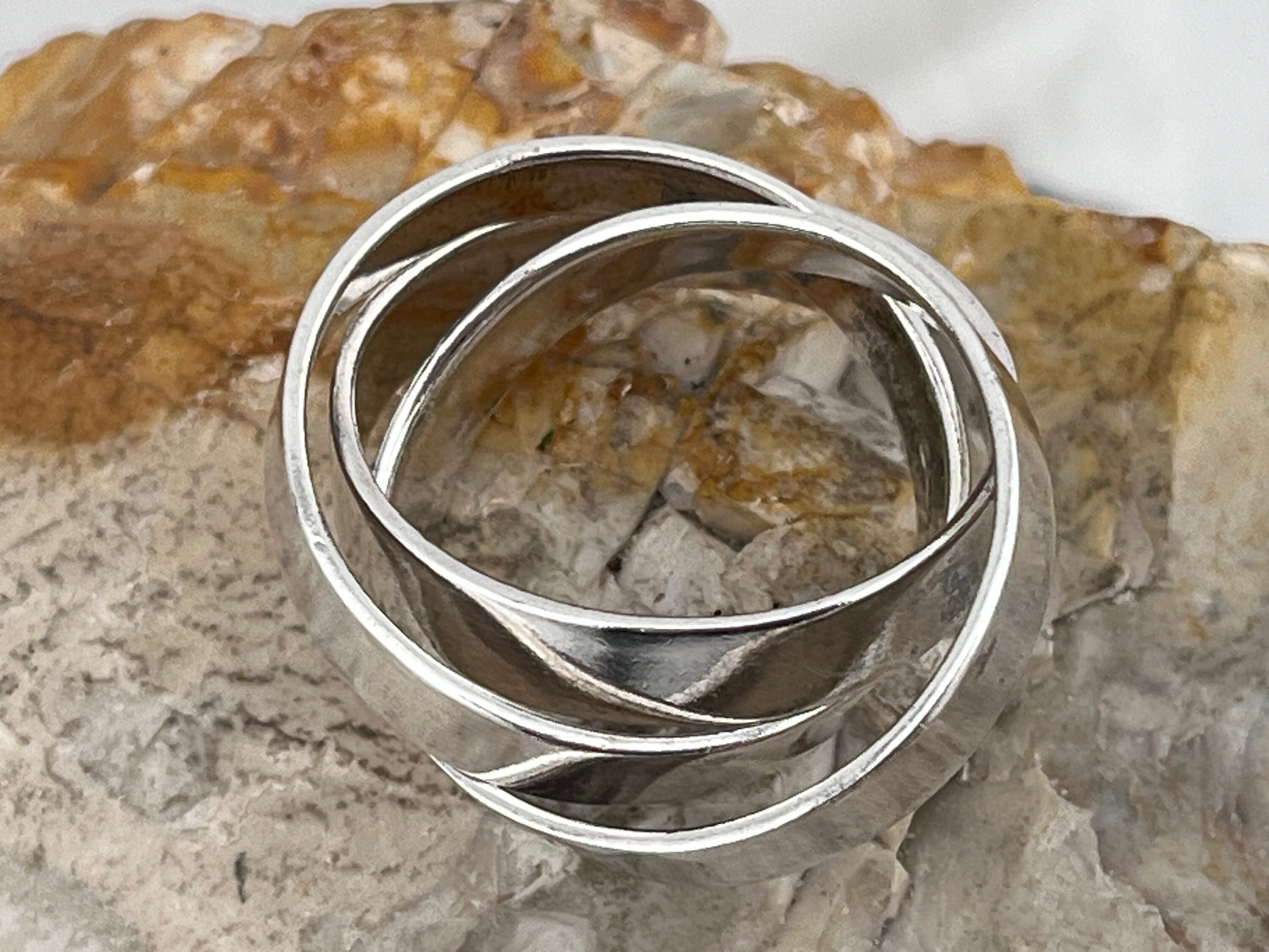 Vintage Triple Rolling Silver Ring Bands Interlocking Size Uk S USA 9. ...