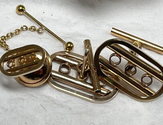 Bespoke 9ct solid gold cufflinks & tie tack 1983 - Gem