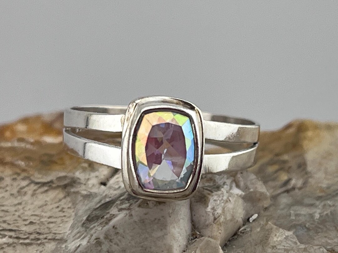 Solid Silver Rainbow Crystal Solitaire Ring Size Uk R USA 8.75 - Etsy