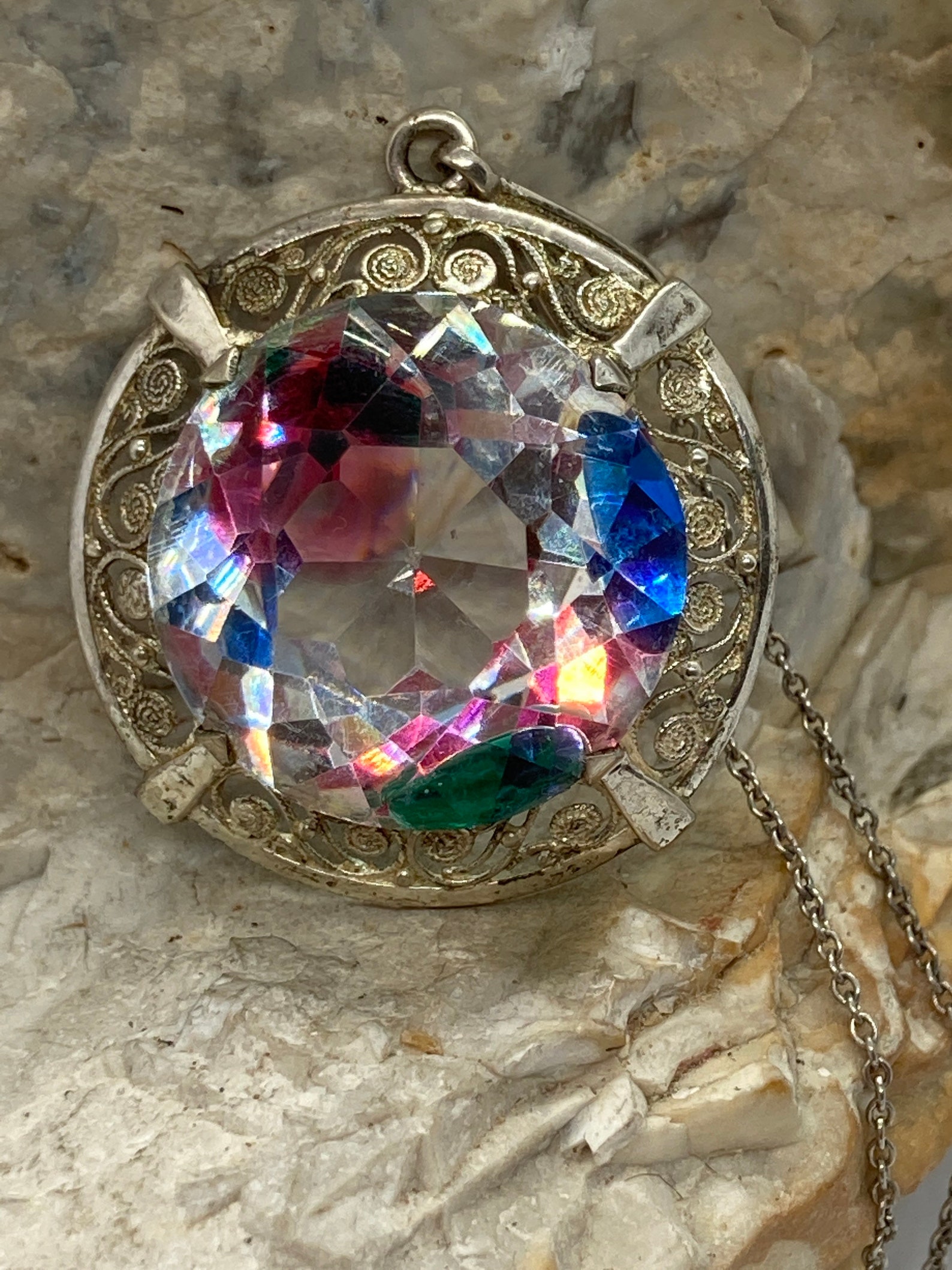 Feinste Rheinkiesel silver 835 large rainbow crystal pendant | Etsy