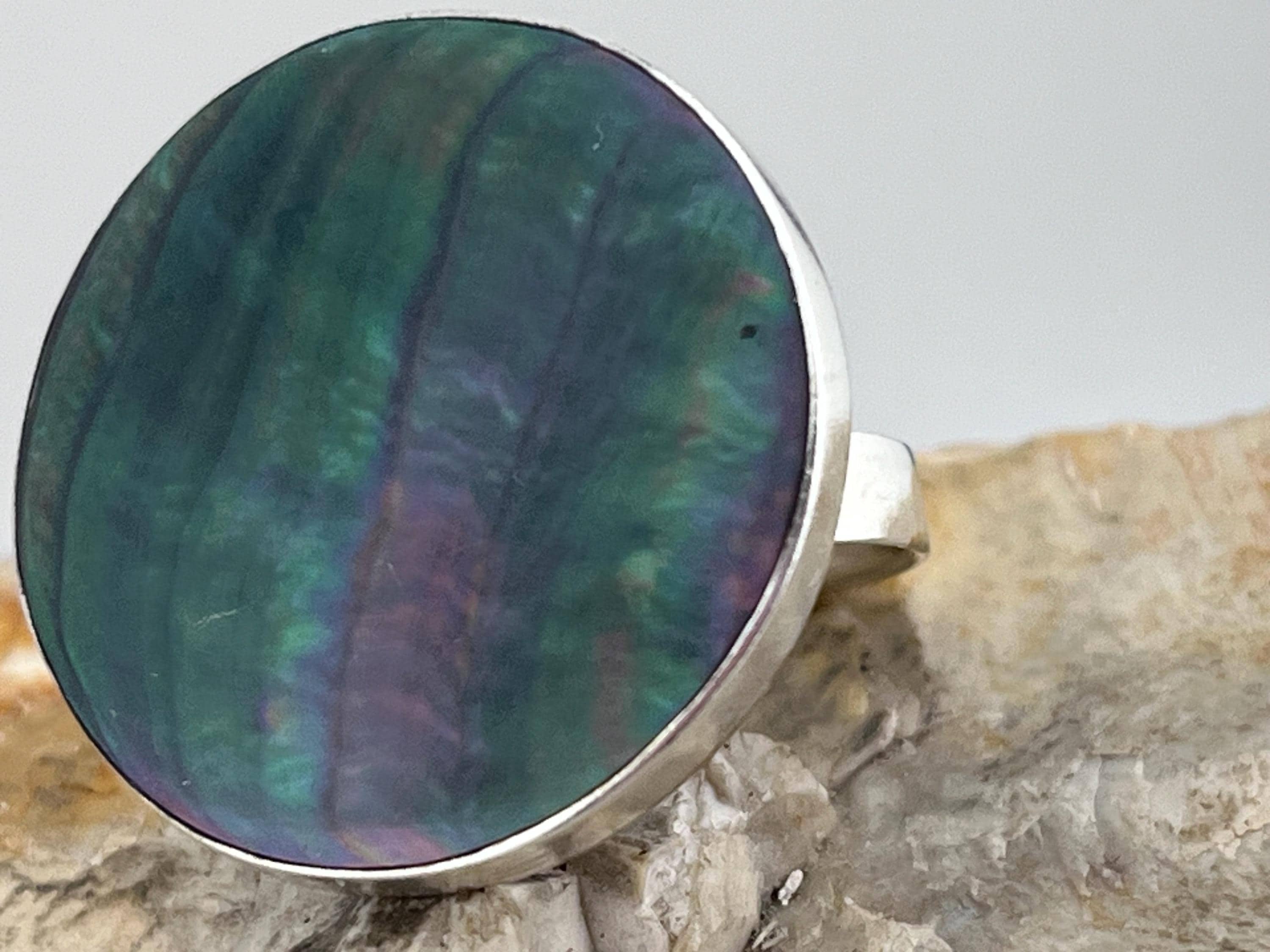 Vintage Paua Shell Circular Statement Ring Size Uk P USA 7.5 - Etsy