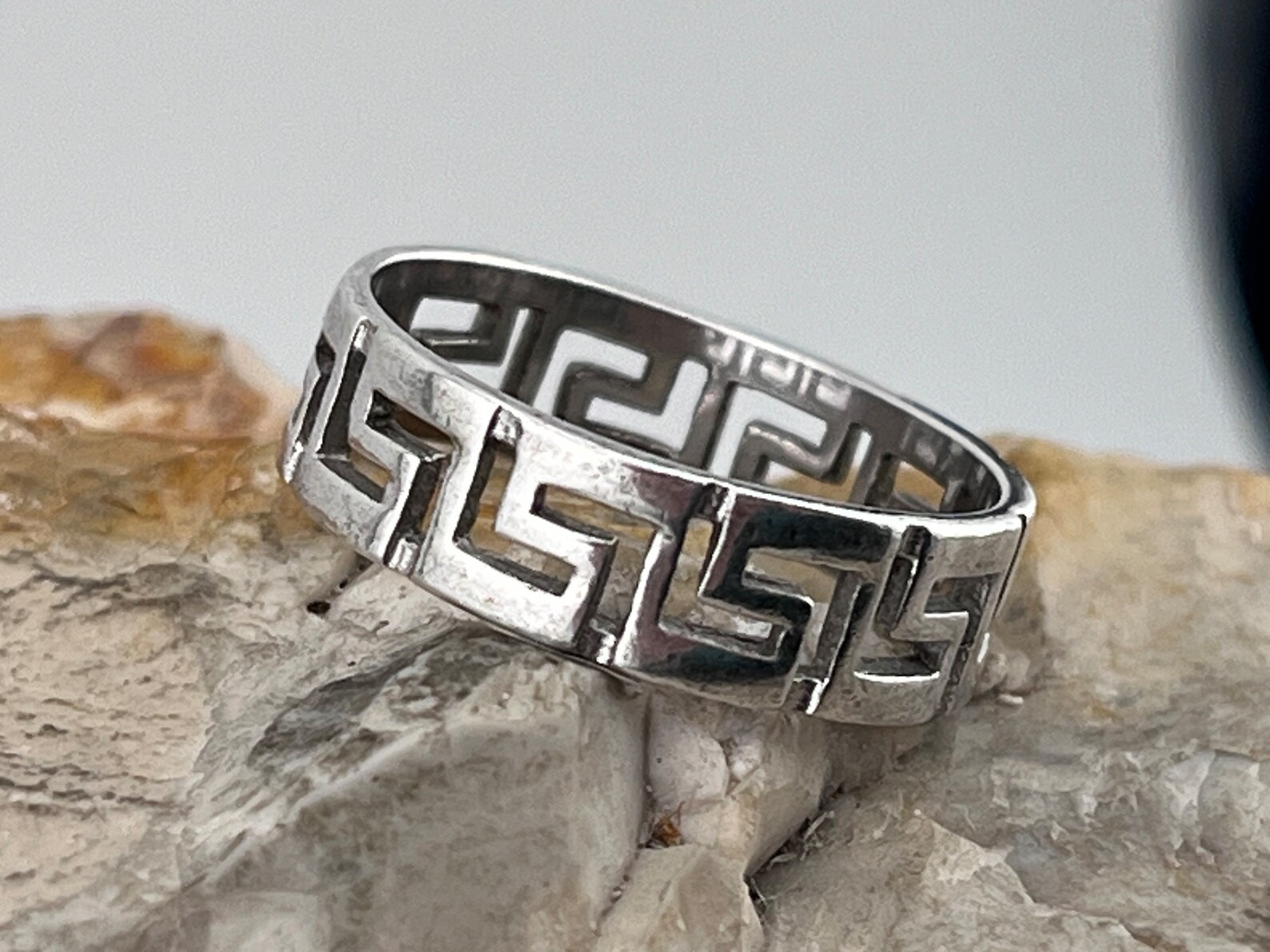 Vintage Silver Greek Key Design Band Ring Stacker Spacer Size Uk Q1/2 ...