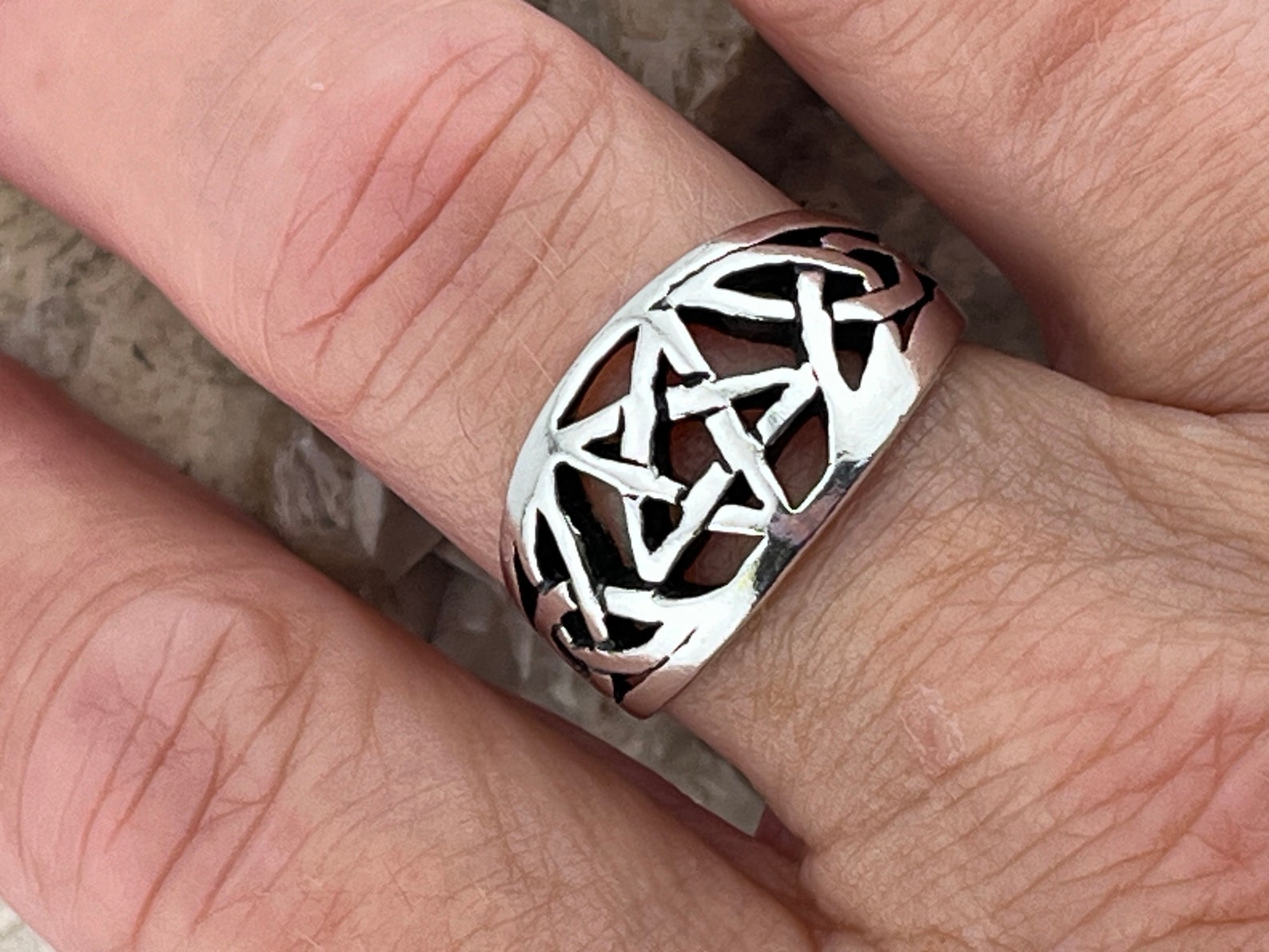 Vintage Silver Celtic Design Star Pierced and Ring Size Uk S1/2 USA 9. ...