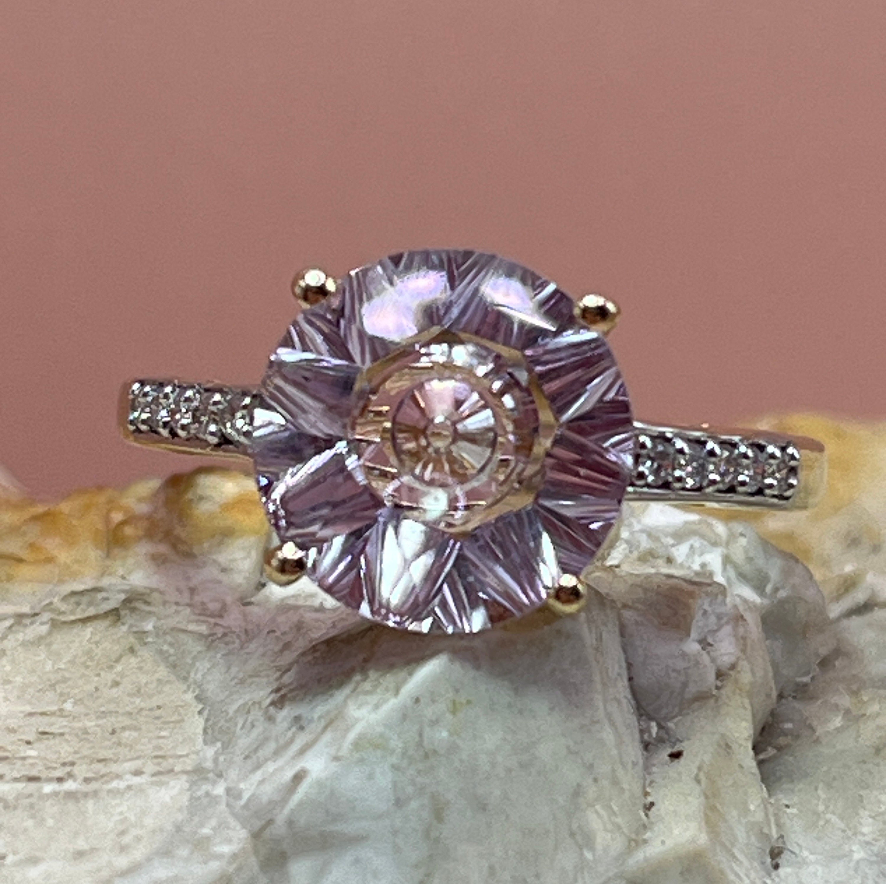 LEHRER 9ct Gold Diamond and Kunzite Fancy Quasar Cut Ring Size - Etsy