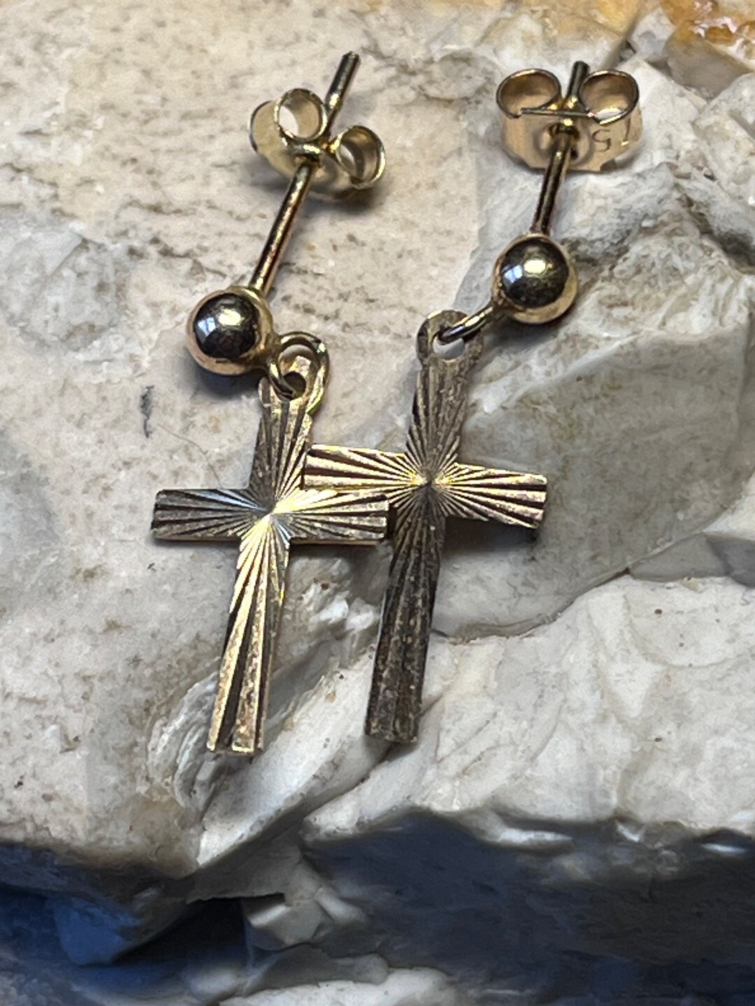 Vintage 9ct Gold Crucifix Cross Drop Earrings Studs - Etsy