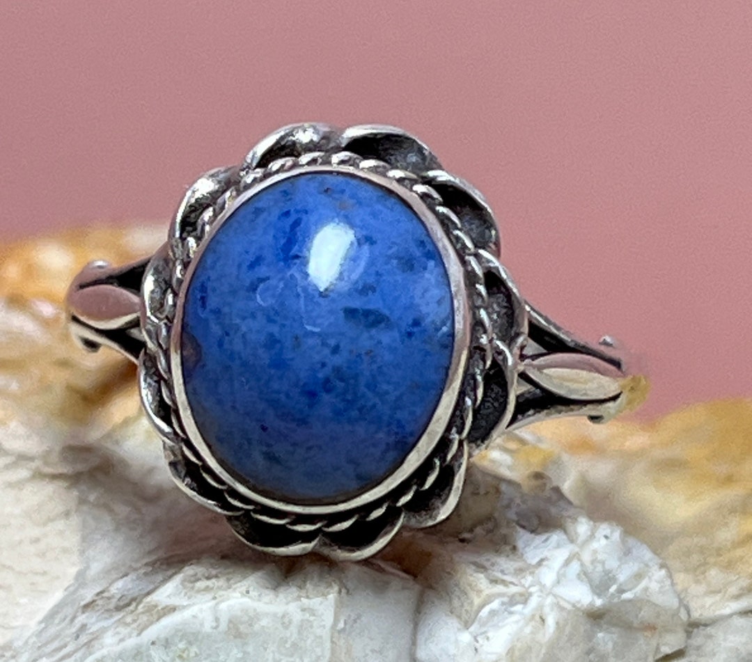 Hallmarked Sterling Silver Vintage Blue Hardstone Ring Size Ukp1/2 Usa8 ...