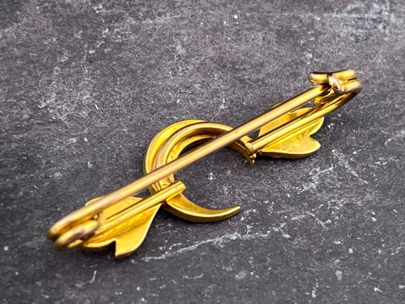 12ct gold antique Edwardian crescent pin brooch - Gem