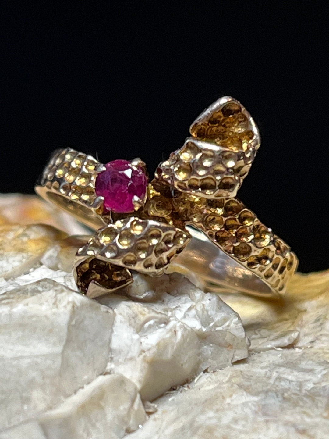 Unusual Ribbon 9ct Gold Ruby Vintage Ring Size Uko Usa7 - Etsy