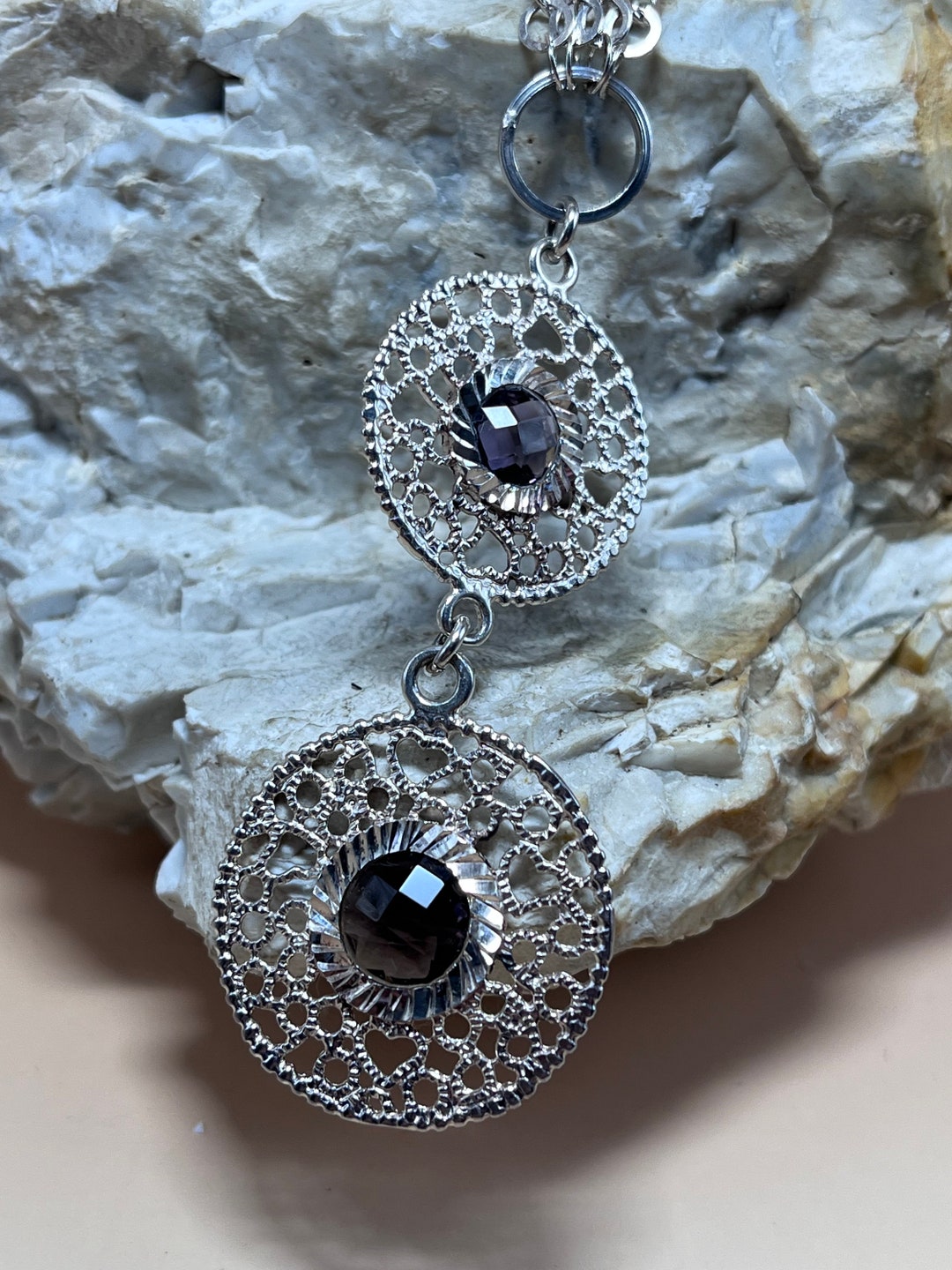Silver Twin Drop Double Chain Necklace - Etsy