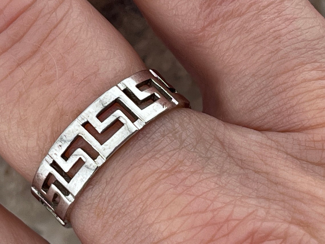 Vintage Silver Greek Key Design Band Ring Stacker Spacer Size Uk Q1/2 ...