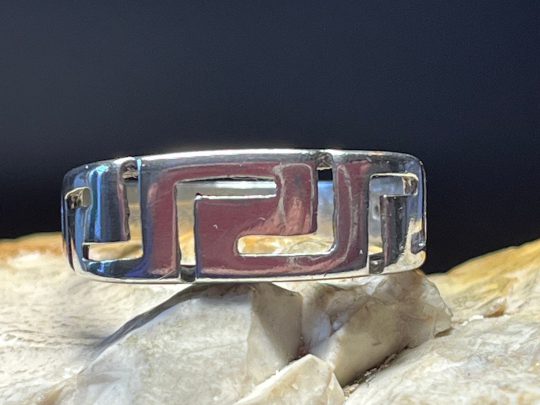 Vintage Silver Greek Key Pattern Band Ring Stacker Spacer Size Uk W USA ...