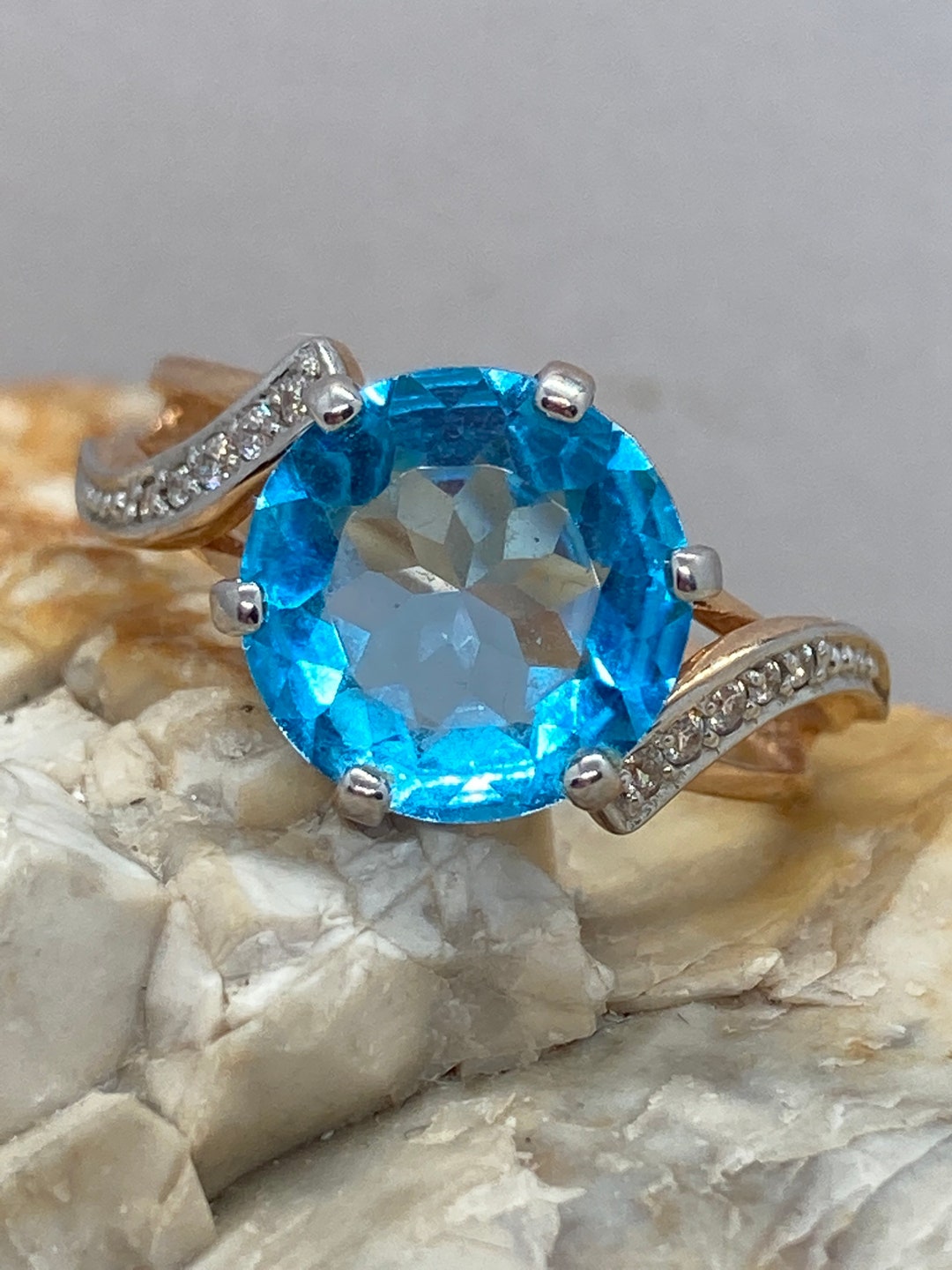 Russian 14ct 585 Rose Gold Diamond and Apatite Ring Size Ukm1/2 USA6.5 ...