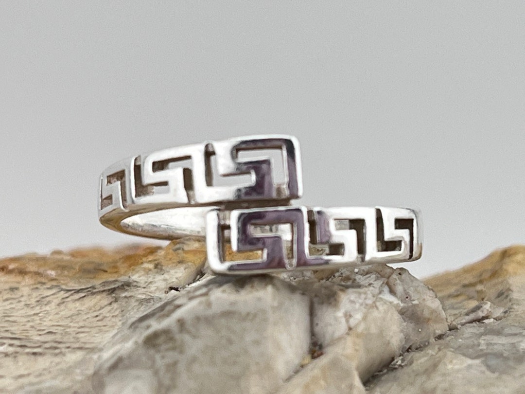 Greek Key Pattern Bypass Silver Ring Stacker Size Uk O USA 7.25 - Etsy