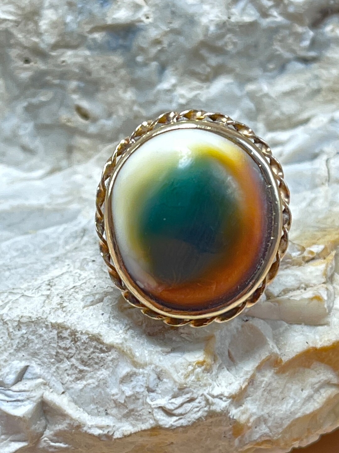 Vintage 9ct Gold Natural OPERCULUM Statement Ring Size Ukm Usa6.25 ...