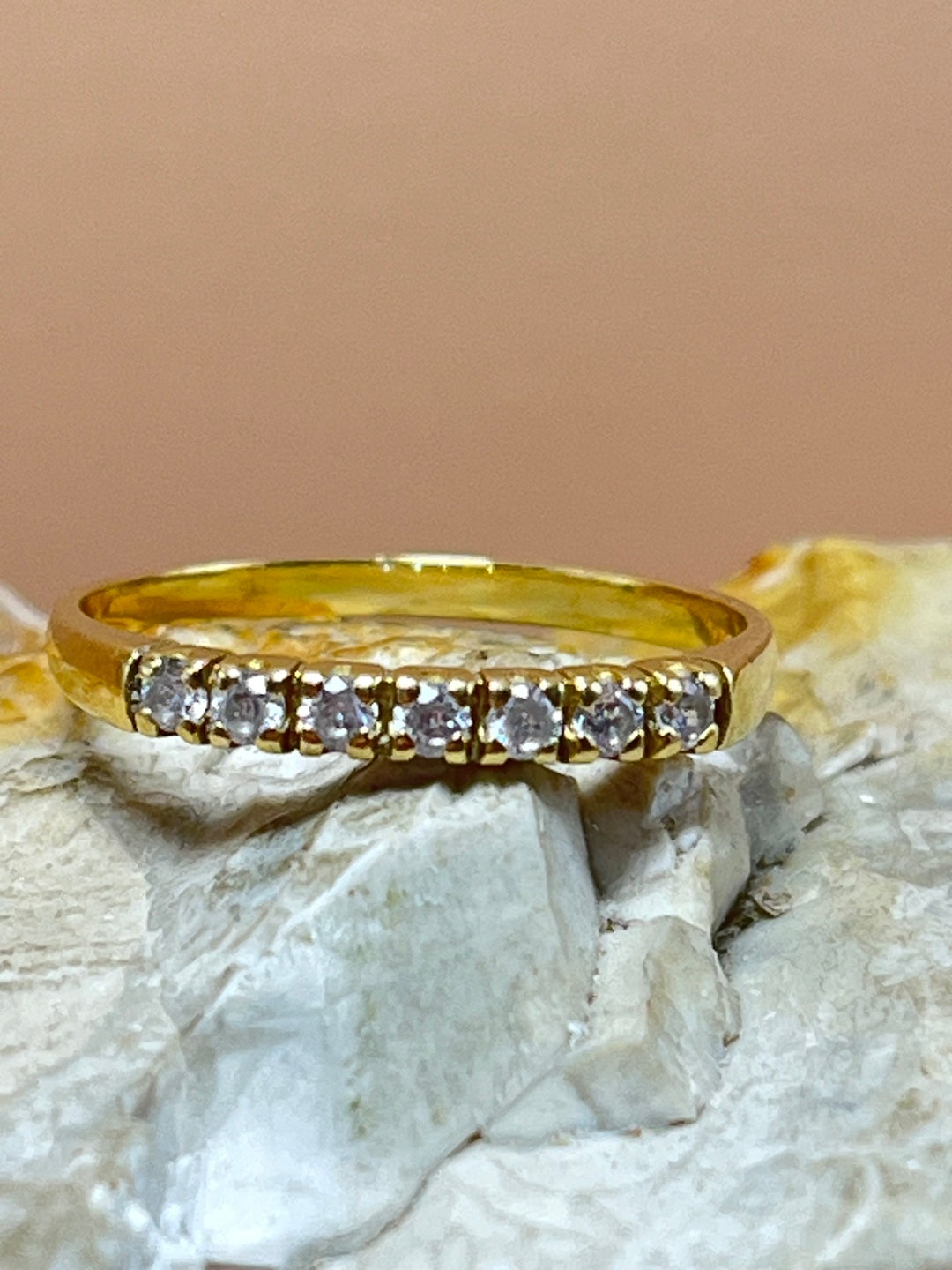 18ct Gold Vintage Line Stacker Band Ring Cz Size Ukp1/2 Usa8 - Etsy