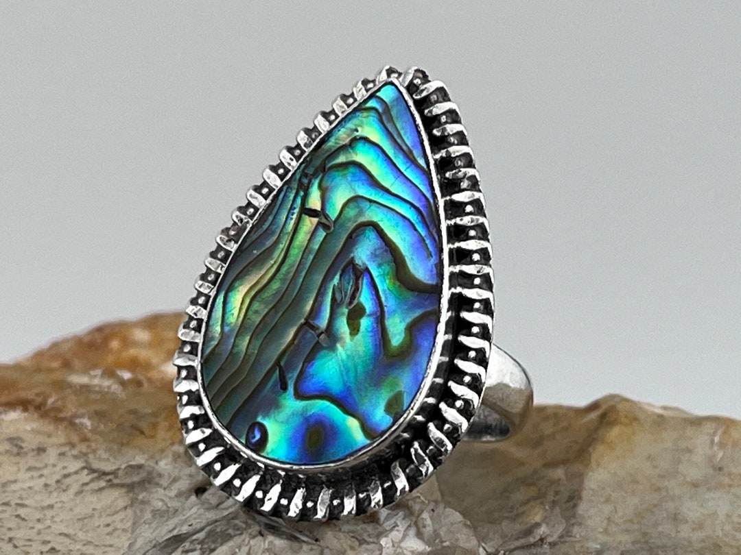 Vintage Silver Paua Shell Teardrop Ring Size Uk L USA 5.75 - Etsy