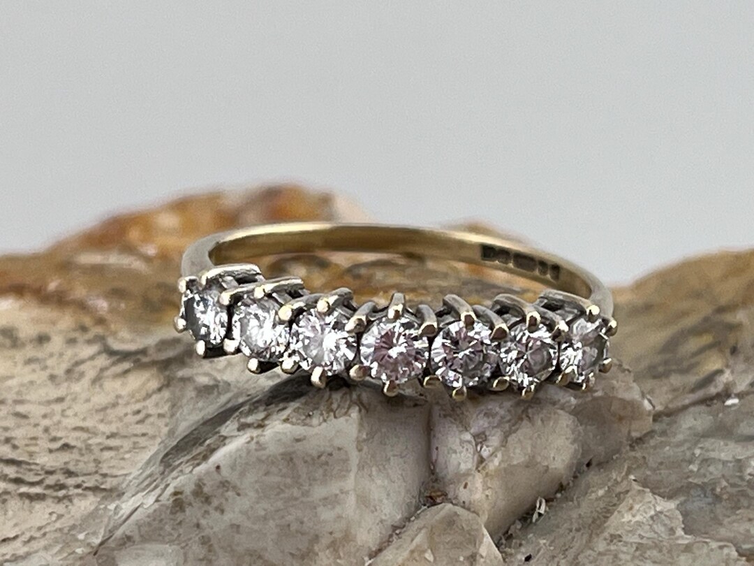 Vintage 9ct Gold and Platinum 1/2ct Diamonds Line Ring Band Stacker ...