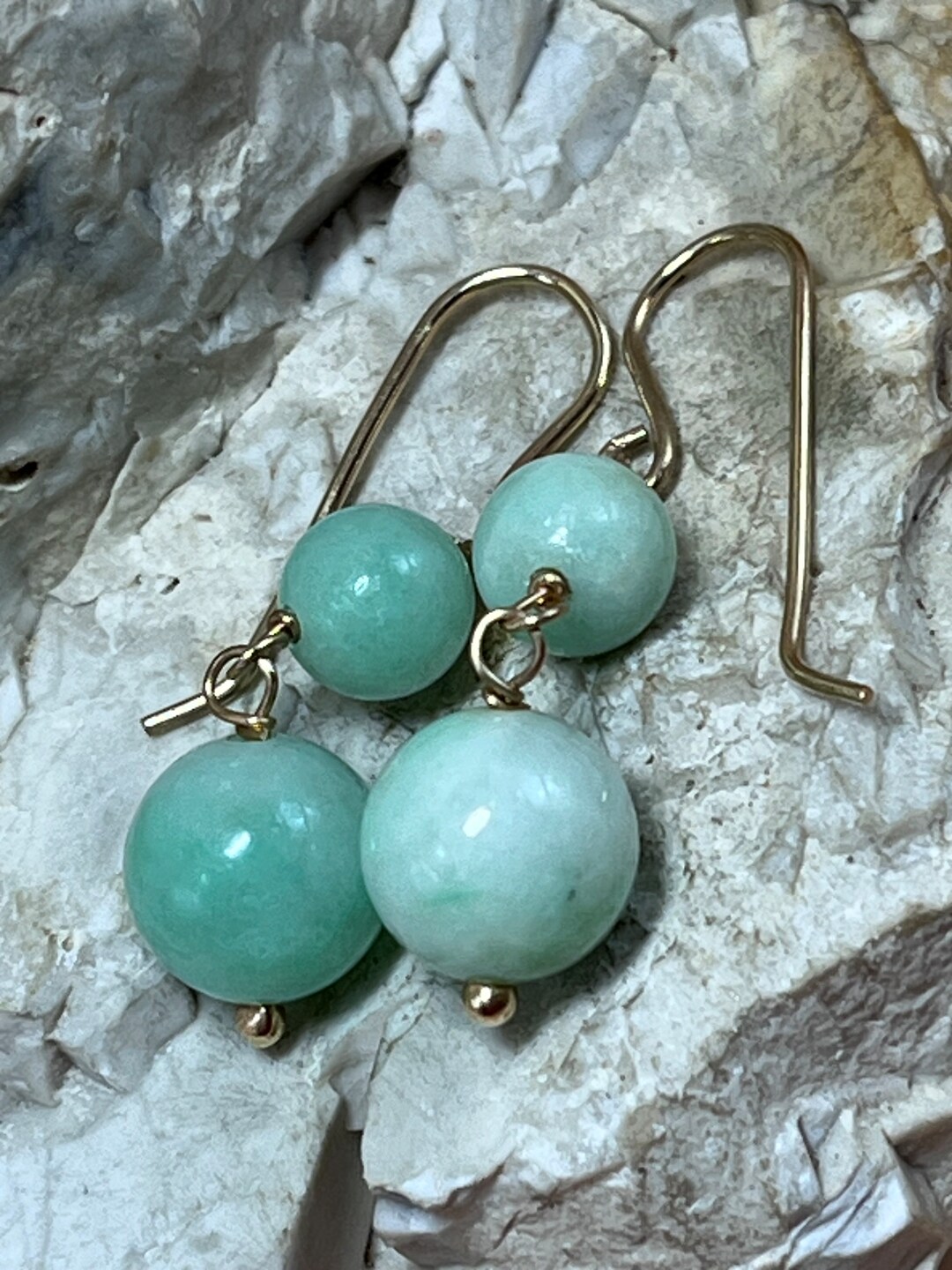 Vintage Jade Drop Earrings on Gold Wire - Etsy