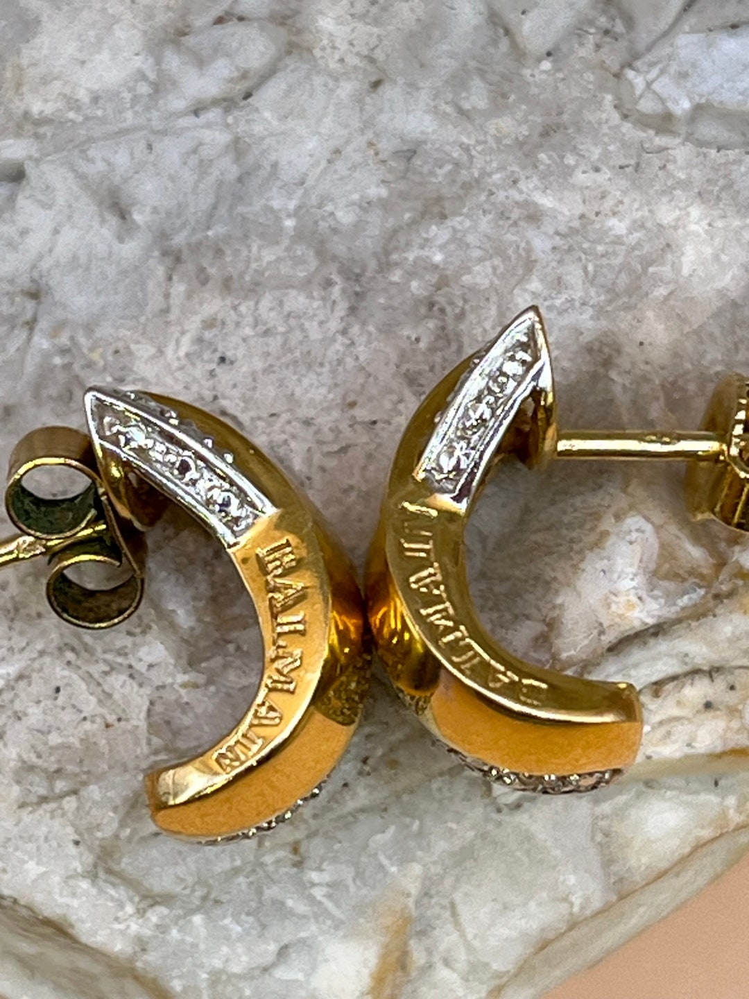 18ct Gold BALMAIN Diamond X Earrings Hoops - Etsy