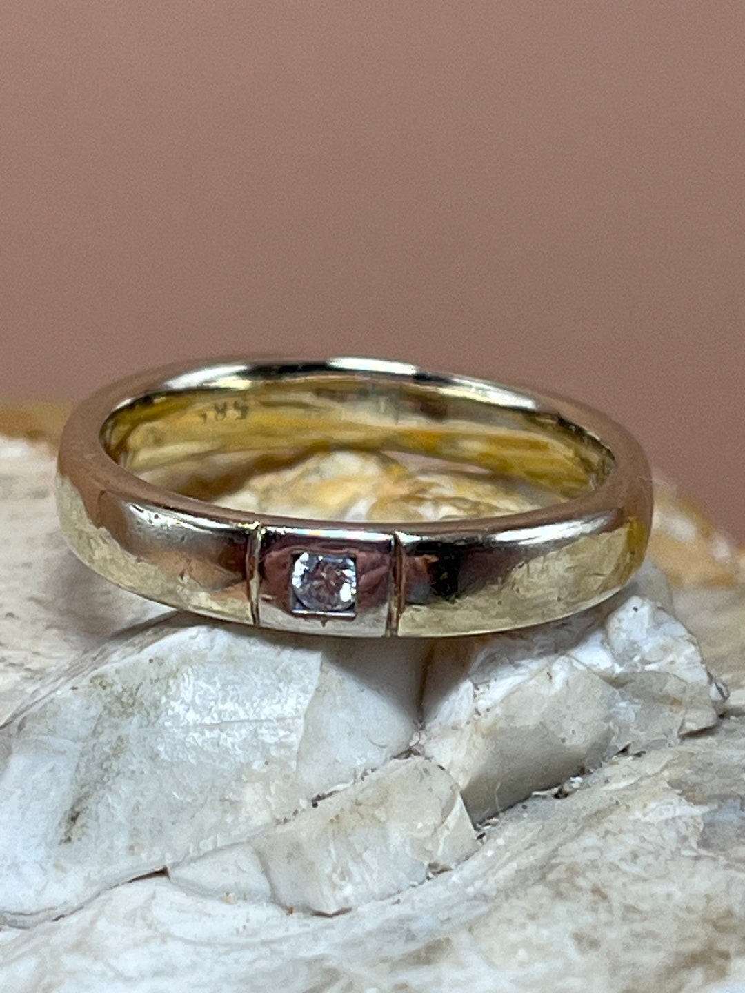 14ct Yellow Gold Diamond Solitaire Band Ring Stacker Spacer Size Ukm ...