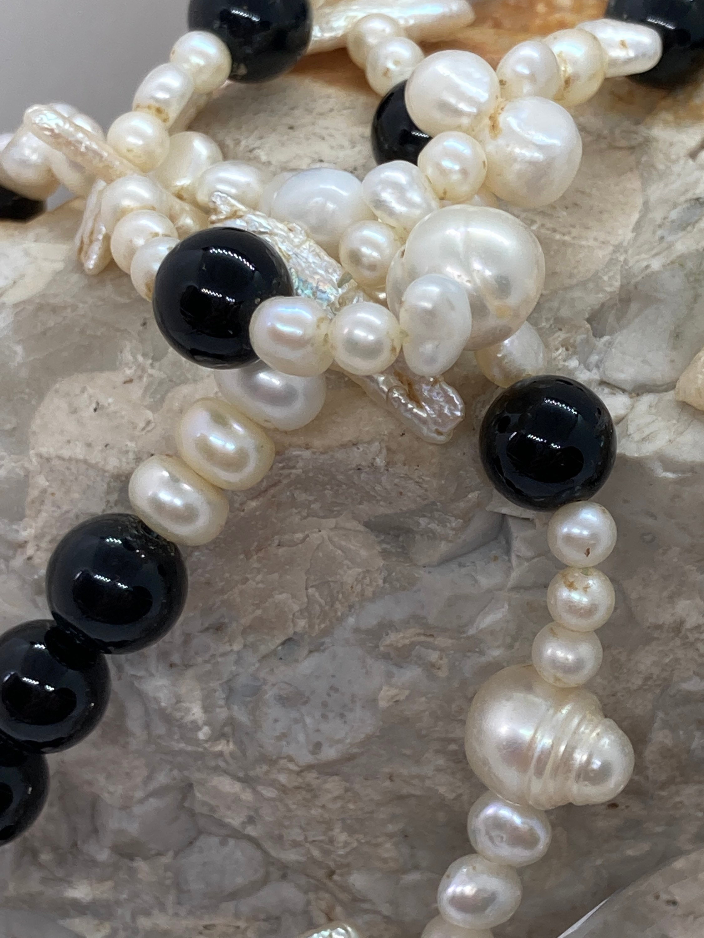 One Metre One Yard Freshwater Pearl, Quartz and Onyx Wrap Necklace - Etsy