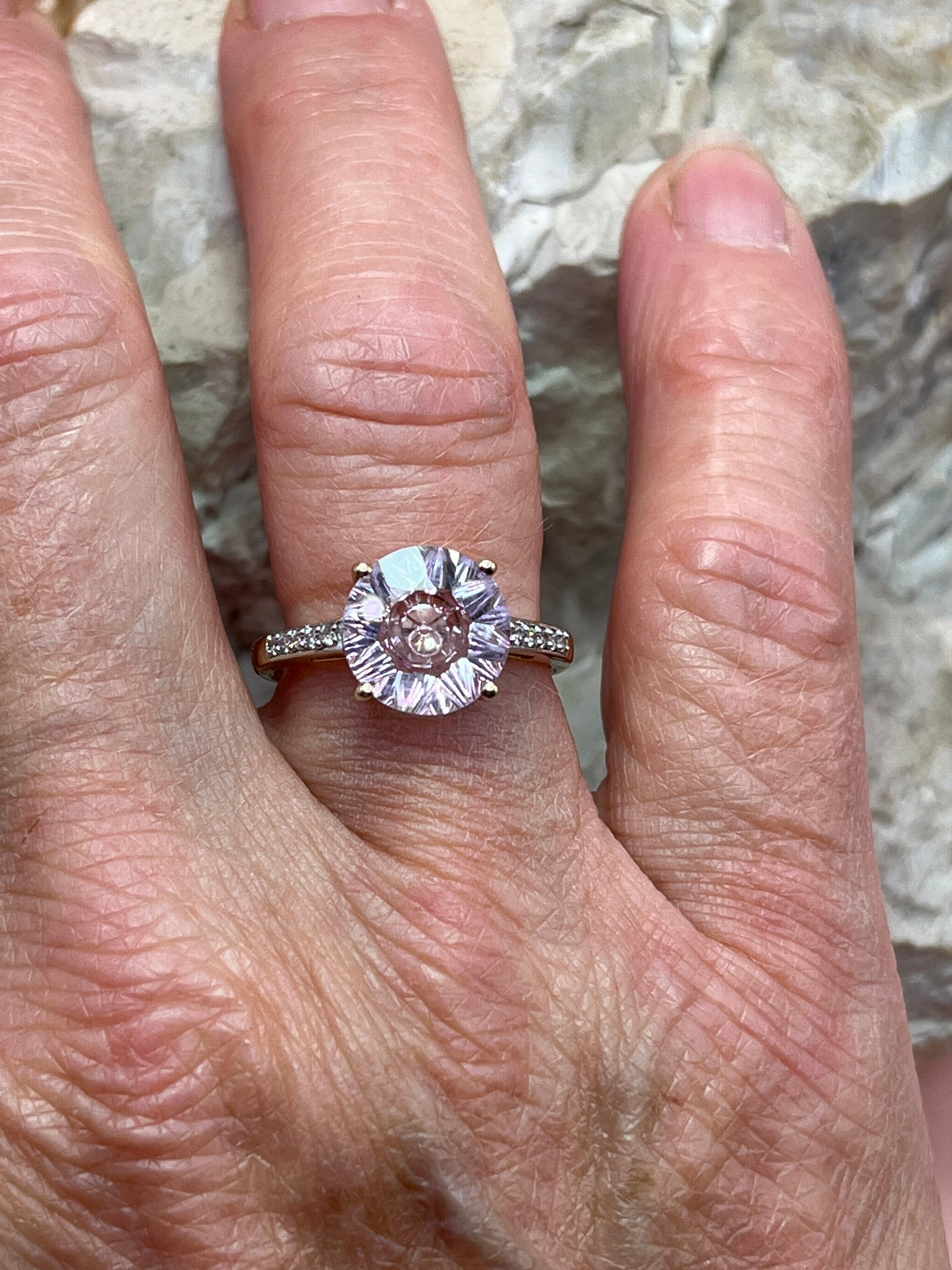 LEHRER 9ct Gold Diamond and Kunzite Fancy Quasar Cut Ring Size - Etsy