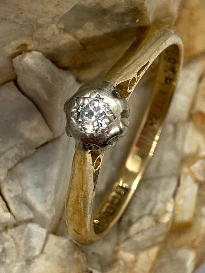 1967 Vintage 18ct Gold Diamond Solitaire Ring Size Ukm Usa6 | Etsy