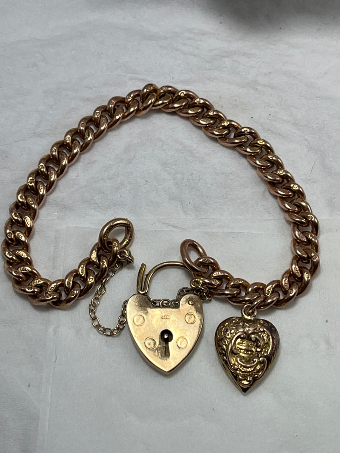 17cm Antique Rose Gold Wrist Chain Bracelet With Padlock & Charm - Etsy