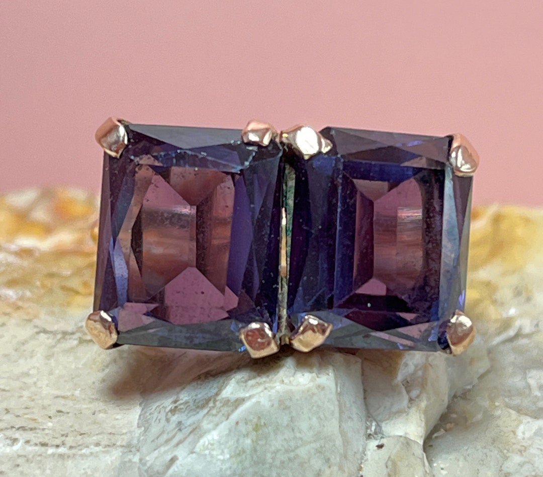 Vintage 9ct Gold Mounted Twin Purple Sapphire Ring Size Ukm Usa6 - Etsy