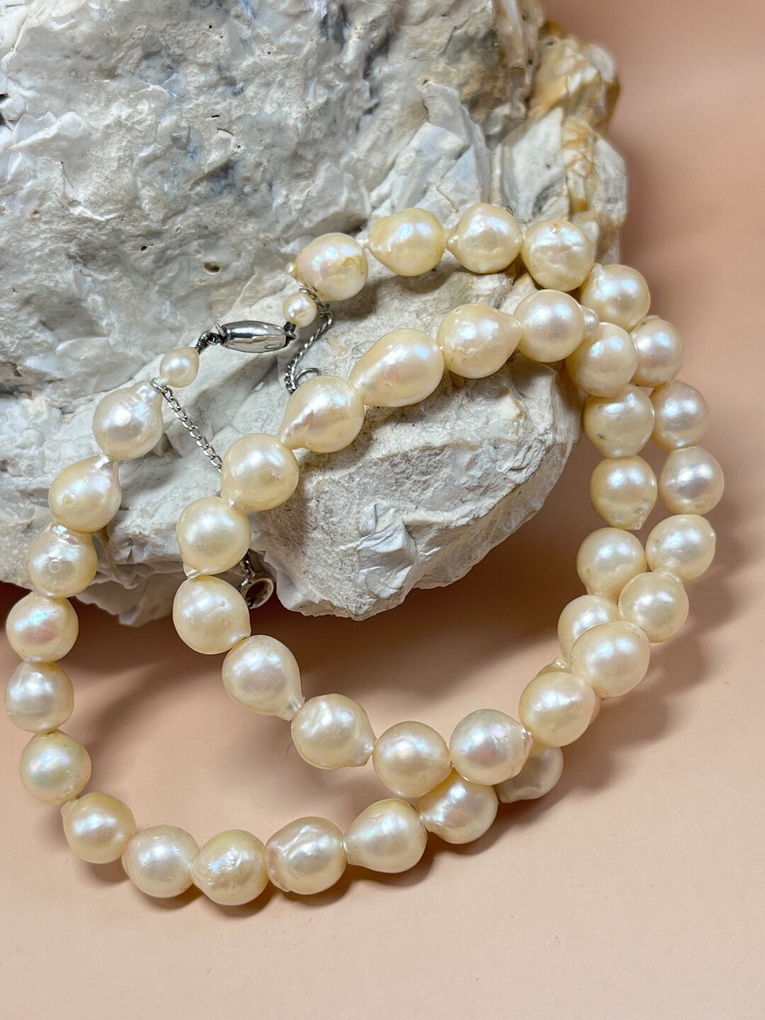 CIRO 9ct White Gold Irregular Pearl Necklace Choker 37cm - Etsy