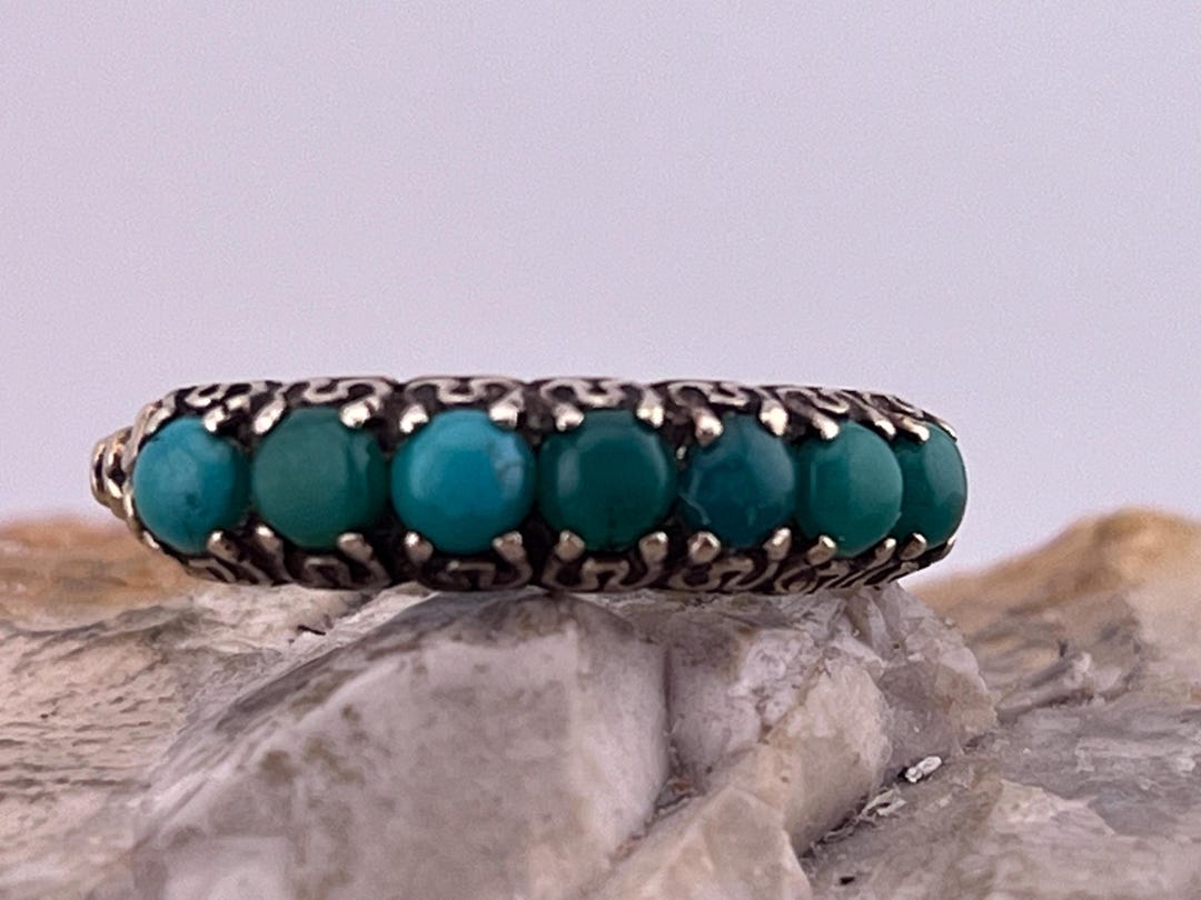 1978 9ct Gold and Turquoise Vintage Band Ring Stacker Spacer Size Uk N ...