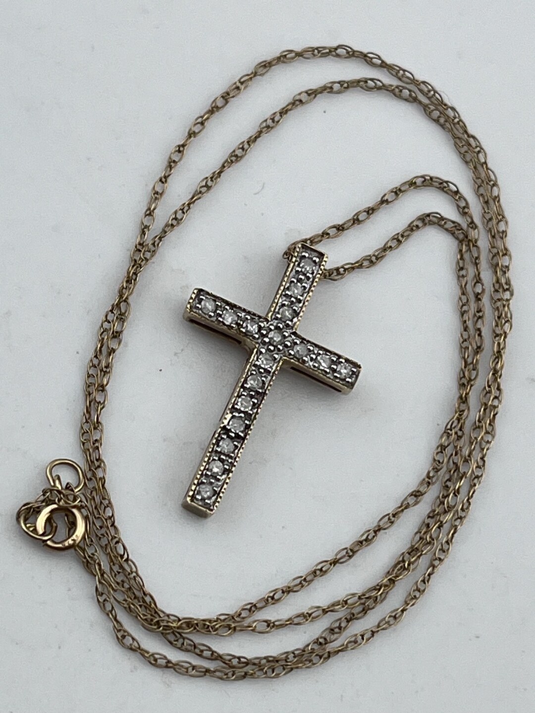 Diamond Set 9ct Gold Crucifix Cross Pendant Necklace 45cm - Etsy