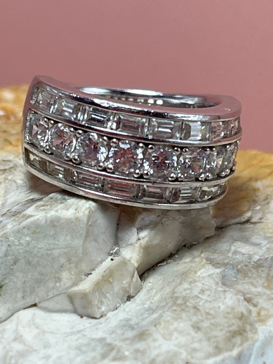 Solid Silver Three Row DQCZ Band Ring Stacker Spacer Size Ukk Usa5.25 ...