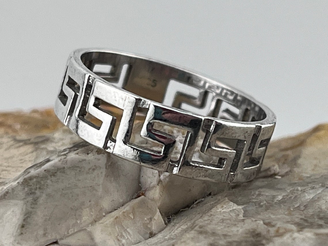 Vintage Silver Greek Key Design Band Ring Stacker Spacer Size Uk Q1/2 ...