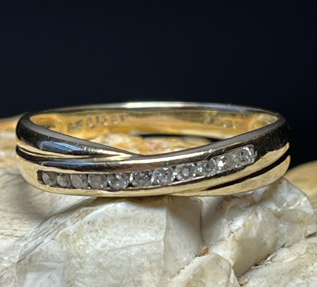 9ct Gold Diamond Crossover Band Ring Stacker Spacer Vintage Size Ukq ...