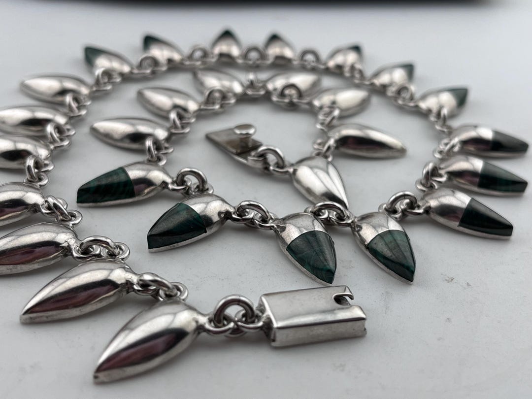 Taxco Silver and Malachite “bear Claws” Collar Necklace 45cm - Etsy