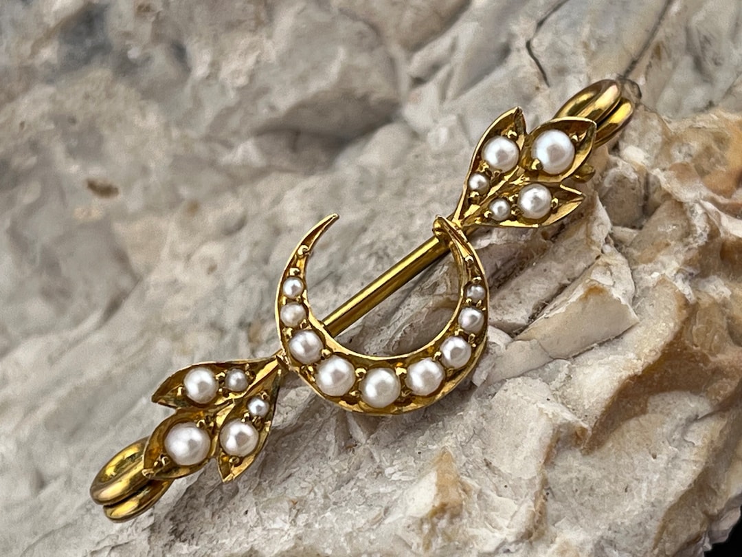 12ct Gold Antique Edwardian Crescent Pin Brooch - Etsy