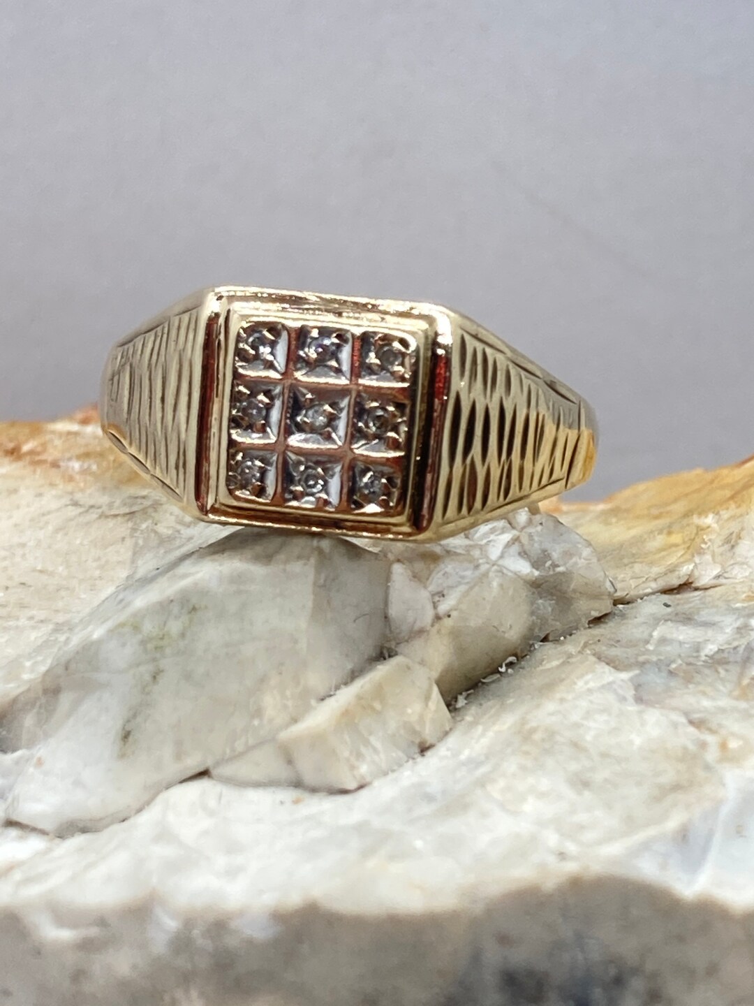 1970s 9ct Gold Signet Square Panel Diamond Ring Size Uks1/2 - Etsy UK