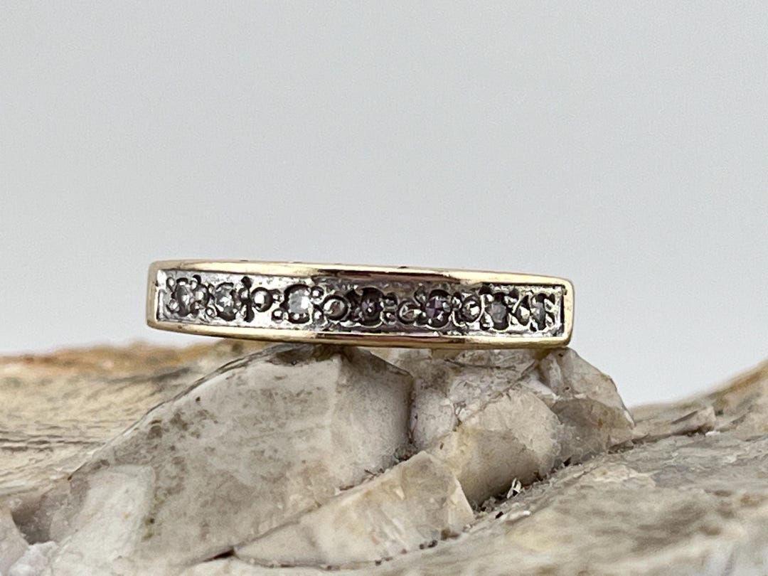 9ct Gold & Diamonds Half Hoop Ring Band Stacker Spacer Size Uk L USA 5. ...
