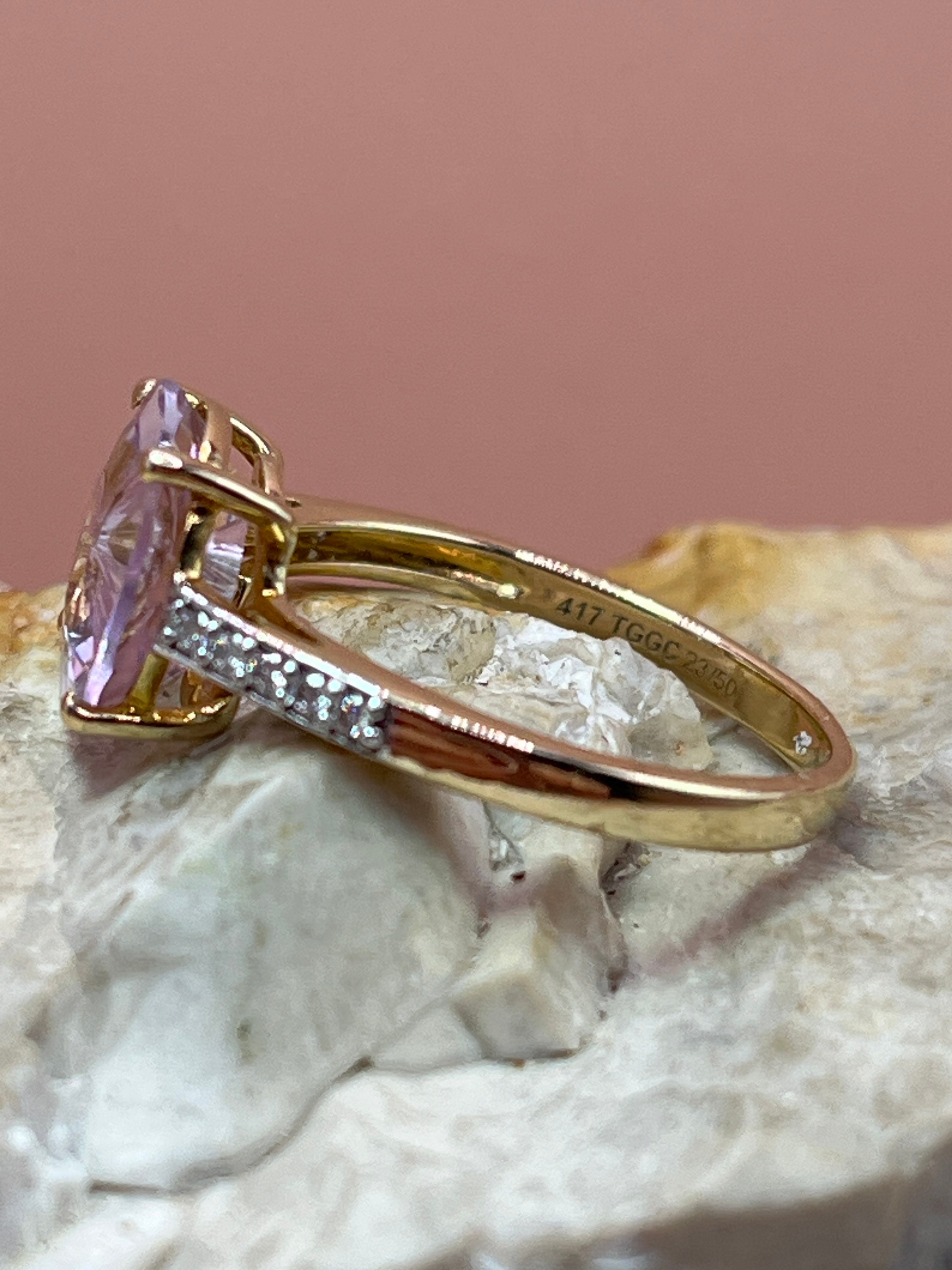LEHRER 9ct Gold Diamond and Kunzite Fancy Quasar Cut Ring Size - Etsy