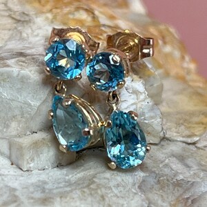 10K 9ct Gold Blue Topaz Teardrop Stud Earrings - Etsy